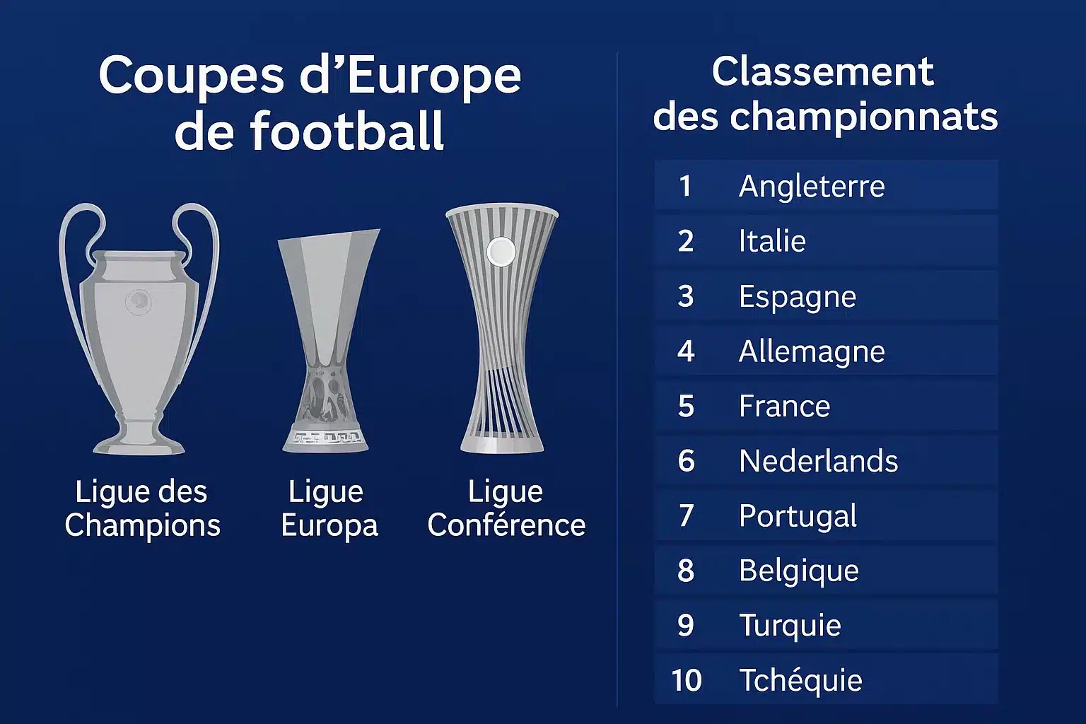 Répartitions des places aux coupes d'Europe 2025-2026